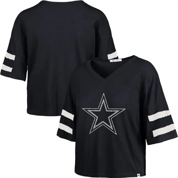 '47 Dallas Cowboys Premier Scout Cropped V-neck T-shirt - Navy