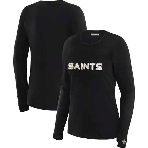 WEAR BY ERIN ANDREWS New Orleans Saints Mesh Panel Long Sleeve T-shirt - Black