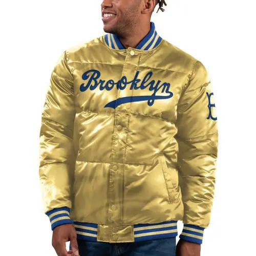 STARTER Brooklyn Dodgers Cooperstown Collection Bronx Satin Full-snap Bomber Jacket - Gold