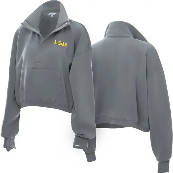 ZOOZATZ Lsu Tigers Cropped Powerhouse Half-snap Sweatshirt - Gray