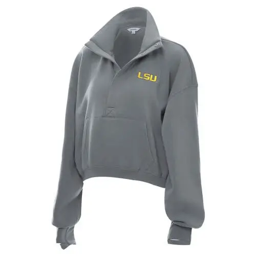 ZOOZATZ Lsu Tigers Embroidered Cropped Half-snap Sweatshirt