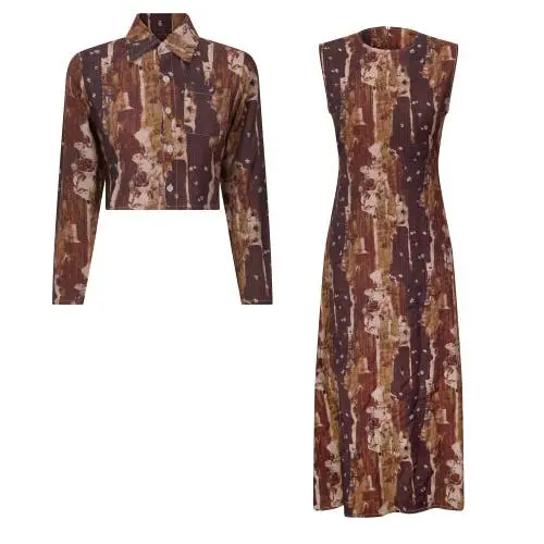CLUB MALIBU Linen-look 2-piece Set: Cropped Blouse And Jumper Dress - Rust