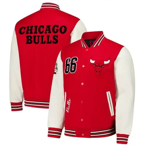 G-III SPORTS BY CARL BANKS Chicago Bulls Moneyball Wool & Leather Full-snap Varsity Jacket - Red