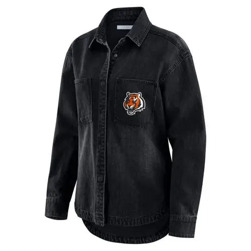 WEAR BY ERIN ANDREWS Cincinnati Bengals Oversized Washed Denim Shacket
