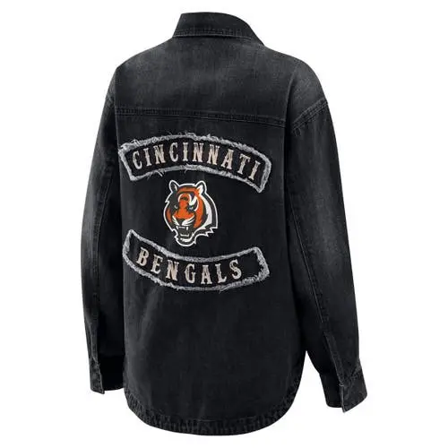 WEAR BY ERIN ANDREWS Cincinnati Bengals Oversized Washed Denim Shacket