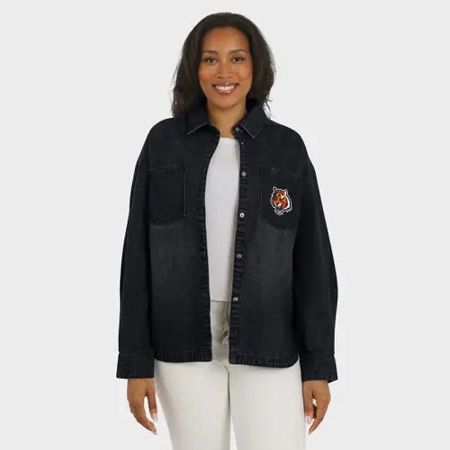 WEAR BY ERIN ANDREWS Cincinnati Bengals Oversized Washed Denim Shacket