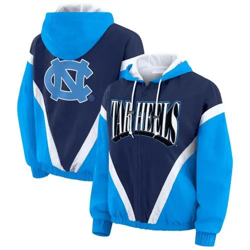 WEAR BY ERIN ANDREWS Navy North Carolina Tar Heels Colorblock Full-zip Hoodie Windbreaker Jacket - Blue