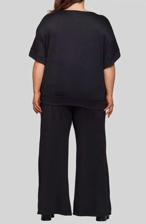 24SEVEN COMFORT APPAREL Boat Neck Top And Wide Leg Pants Set - Black