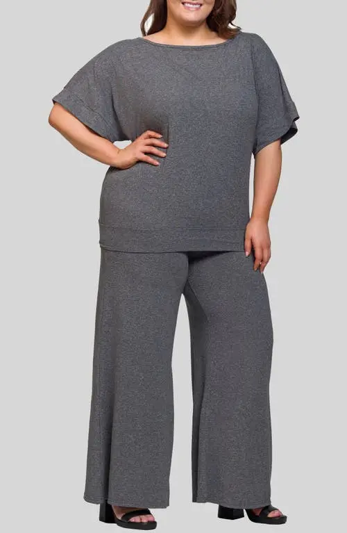 24SEVEN COMFORT APPAREL Boat Neck Top & Wide Leg Pants Set - Grey