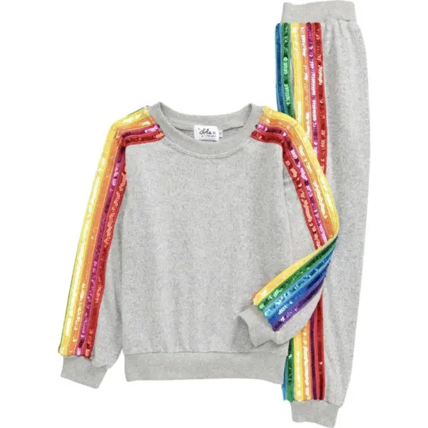 LOLA + THE BOYS Sequin Rainbow Tracksuit Set - Grey