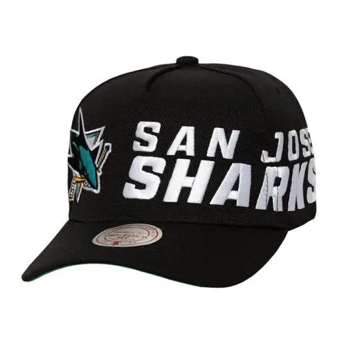 Mitchell & Ness San Jose Sharks Busted Logo Wordmark Wrap-around Pro Pinch Adjustable Hat - Black