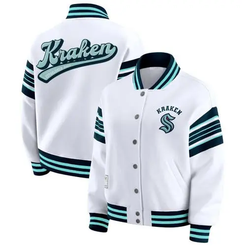 WEAR BY ERIN ANDREWS White/deep Sea Seattle Kraken Full-snap Fleece Sweatshirt Jacket - Blue