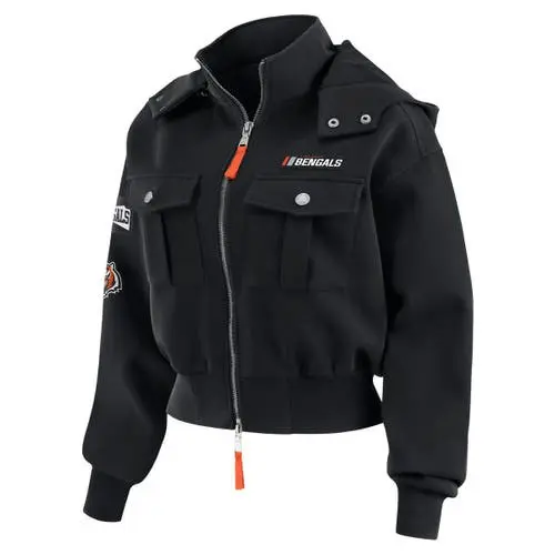 WEAR BY ERIN ANDREWS Cincinnati Bengals Patch Pocket Cropped Bomber Jacket