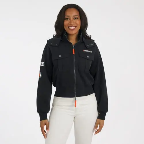 WEAR BY ERIN ANDREWS Cincinnati Bengals Patch Pocket Cropped Bomber Jacket