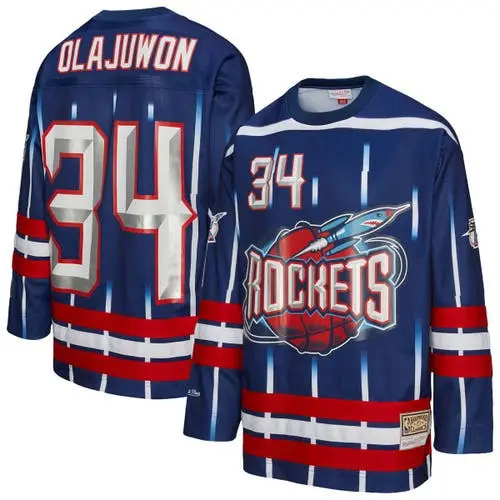 Mitchell & Ness Hakeem Olajuwon Houston Rockets "maxxed Out" Hockey Jersey - Navy