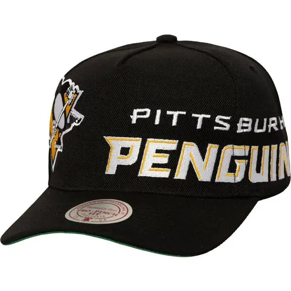 Mitchell & Ness Pittsburgh Penguins Busted Logo Wordmark Wrap-around Pro Pinch Adjustable Hat
