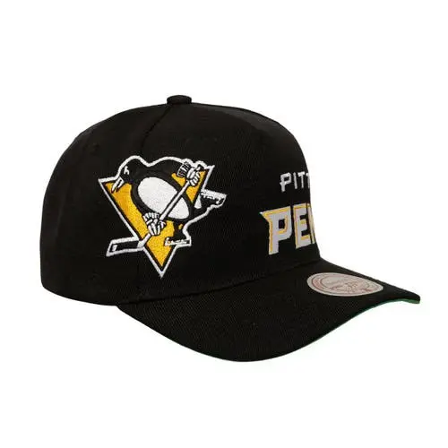 Mitchell & Ness Pittsburgh Penguins Busted Logo Wordmark Wrap-around Pro Pinch Adjustable Hat