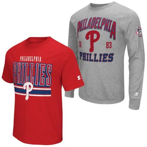 STARTER Heather Gray/ Philadelphia Phillies Two-pack Long Sleeve & Short Sleeve T-shirt Set - Red
