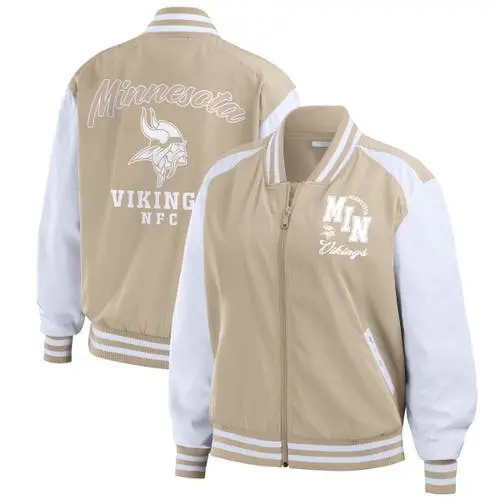 WEAR BY ERIN ANDREWS Minnesota Vikings Tonal Full-zip Bomber Jacket - Tan
