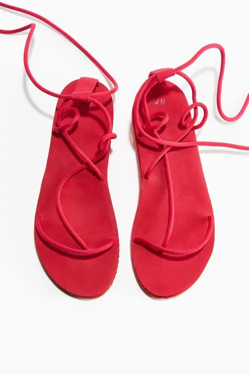 H&m Strappy Flatform Sandals With Ankle Tie
