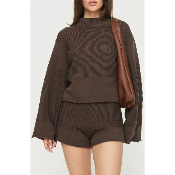 Princess Polly Cheyenne Oversize Sweater & Shorts Set - Chocolate