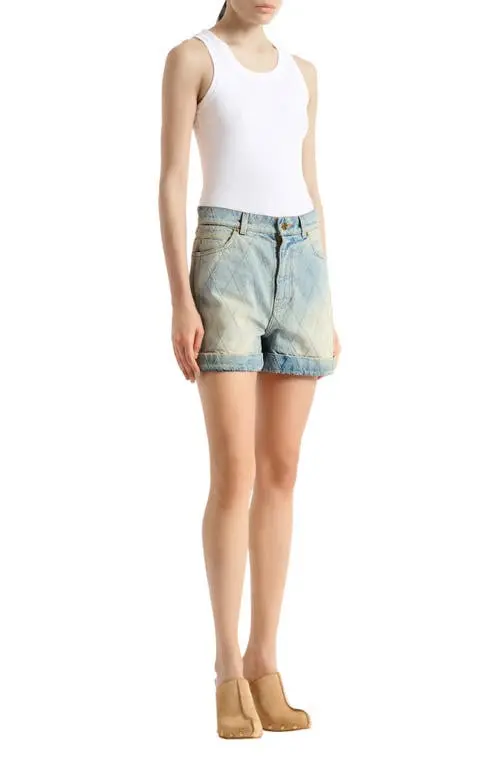Balmain Topstitched Denim Shorts - Blue