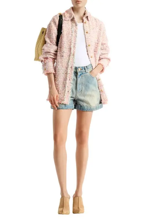Balmain Topstitched Denim Shorts