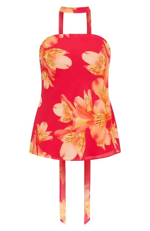 City Chic Soiree Floral Print Strapless Top & Scarf - Fuchsia Lily