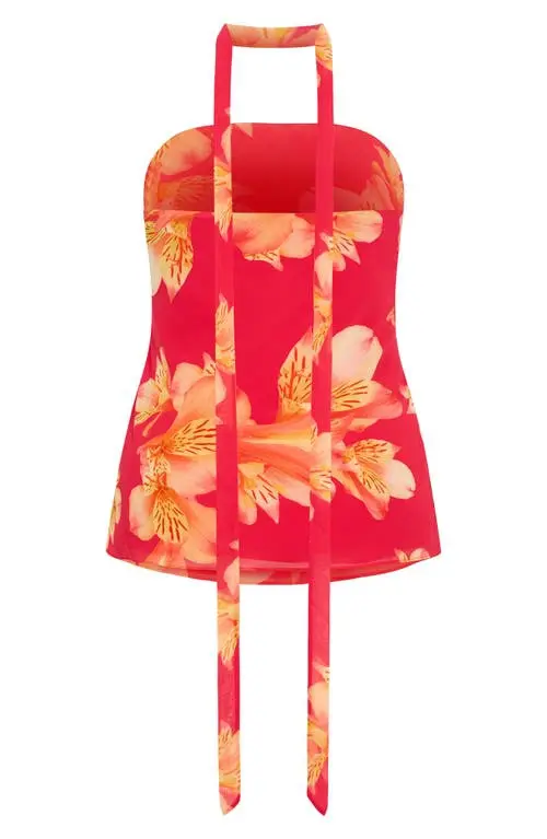 City Chic Soiree Floral Print Strapless Top & Scarf - Fuchsia Lily