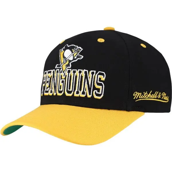 Mitchell & Ness Gold Pittsburgh Penguins Backside Script Two-tone Pro Crown Adjustable Hat