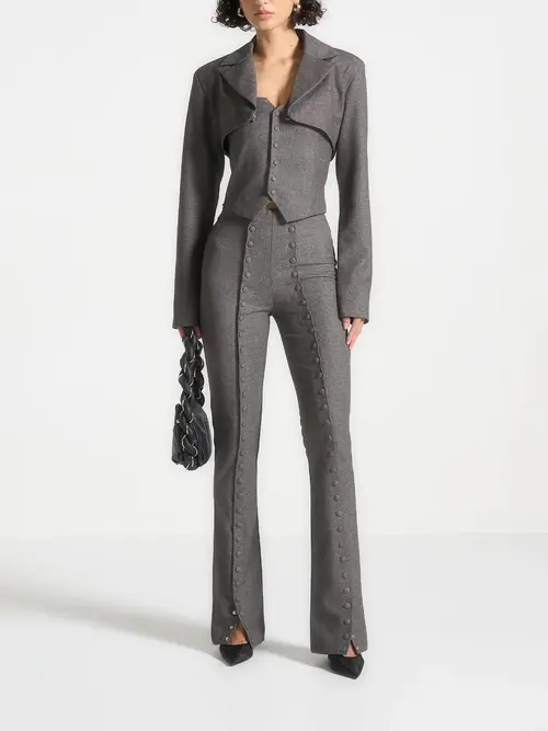 Manière De Voir Tailored Crop Blazer And Bandeau Set - Dark Grey