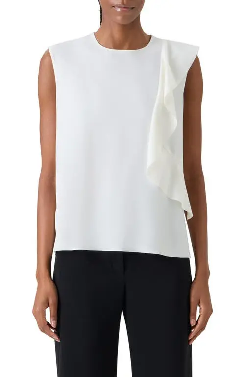 Akris Asymmetric Ruffle Laser Cut Crepe Top