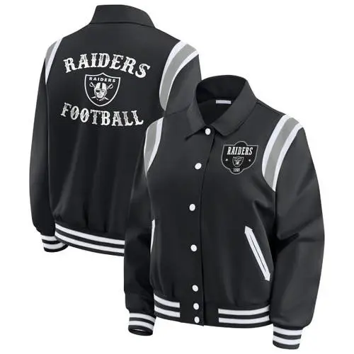 WEAR BY ERIN ANDREWS Las Vegas Raiders Varsity Lightweight Full-snap Jacket - Black