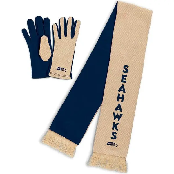 WEAR BY ERIN ANDREWS Seattle Seahawks Tonal Microcheck Scarf & Glove Set - Tan