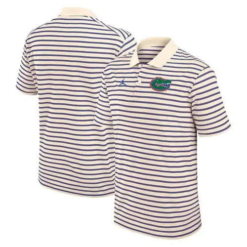 JORDAN BRAND Royal Florida Gators Primary Logo Striped Dri-fit Polo - Tan