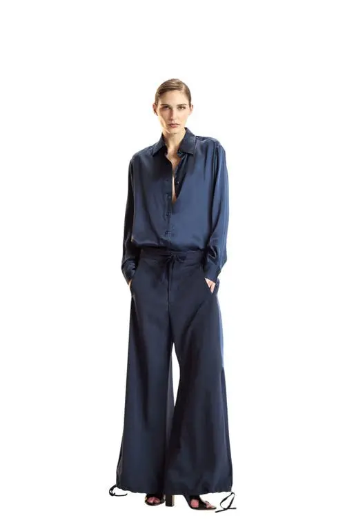 Cynthia Rowley Tuxedo Stripe Wide Leg Pants - Navy