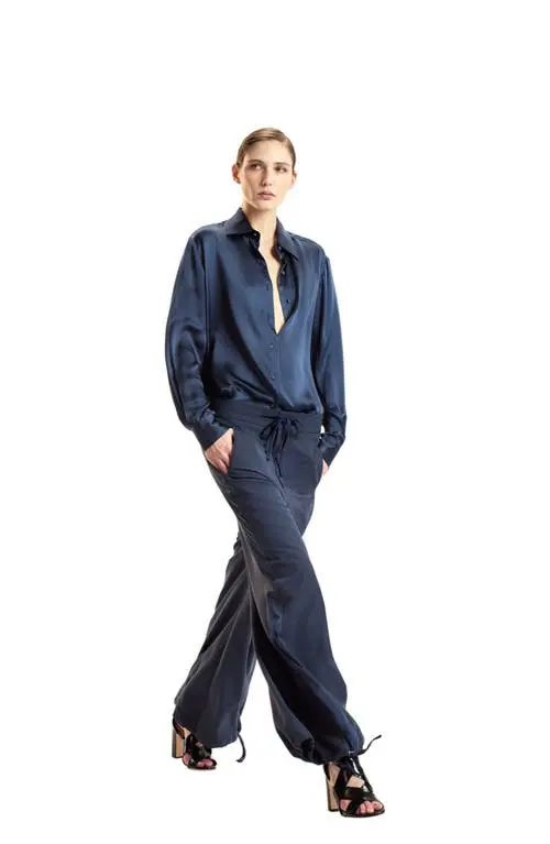 Cynthia Rowley Tuxedo Stripe Wide Leg Pants - Navy