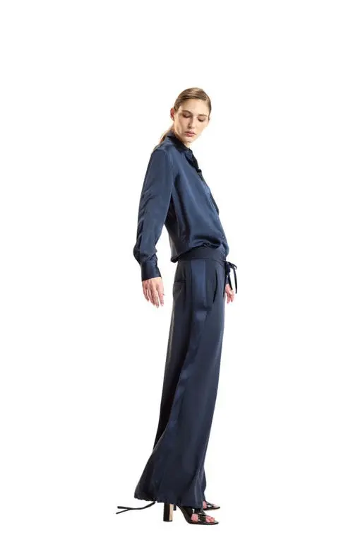 Cynthia Rowley Tuxedo Stripe Wide Leg Pants - Navy