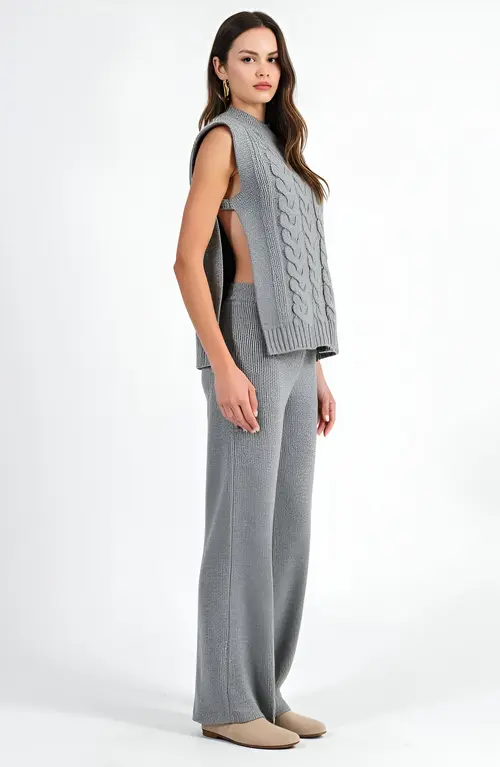 MODENAIRE Cable Knit Cap Sleeve Sweater Vest And Wide Leg Pants Set