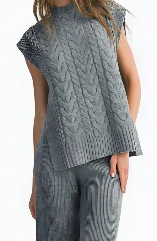 MODENAIRE Cable Knit Cap Sleeve Sweater Vest And Wide Leg Pants Set