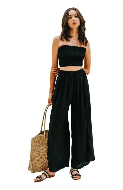 Pink Haley Judith Side Split Pants With Matching Tube Top - Black