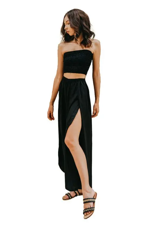 Pink Haley Judith Side Split Pants With Matching Tube Top - Black