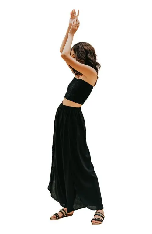 Pink Haley Judith Side Split Pants With Matching Tube Top - Black