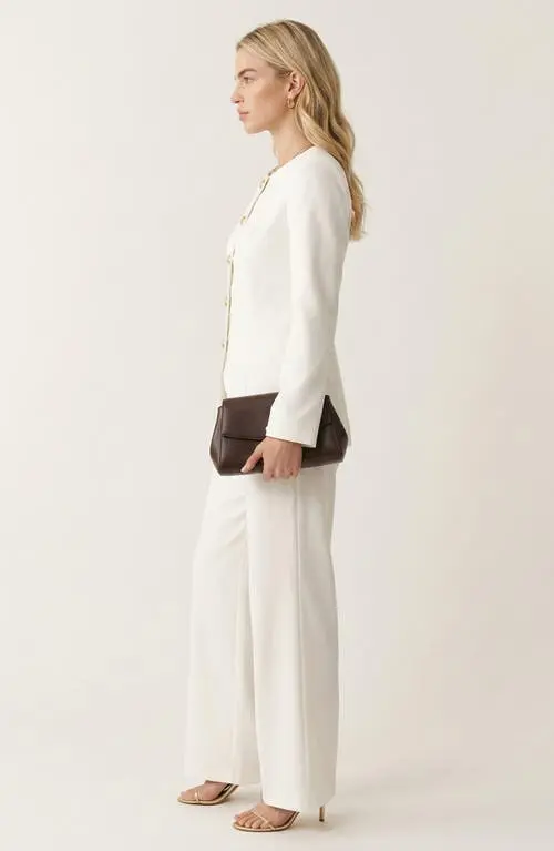 MODENAIRE Tailored Button-front Jacket And Wide-leg Pants Set