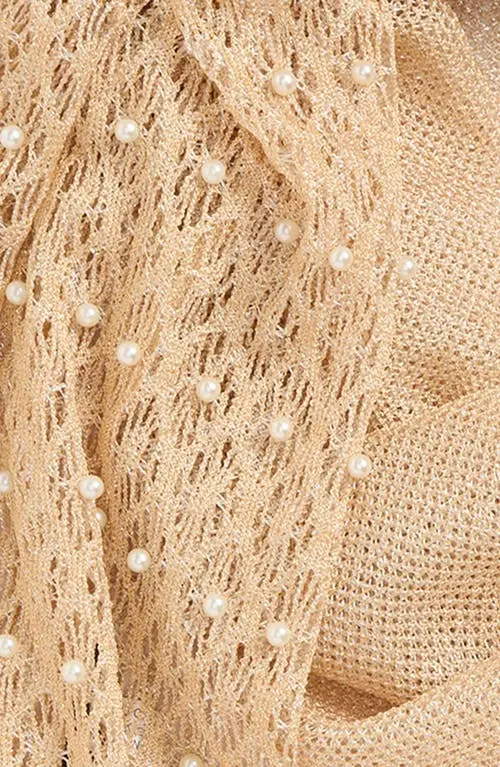 Tasha Mesh Scarf With Fringe & Pearl Beads