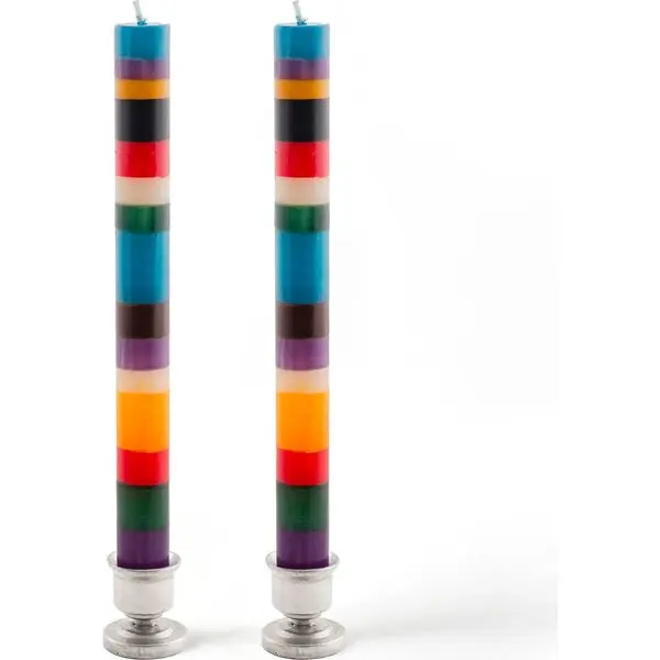 THUMBPRINT ARTIFACTS Memphis Stripe Painted Taper Candlesset Of 2