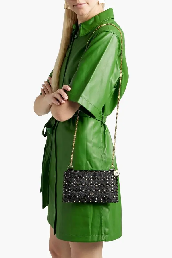 Red Valentino Flower Puzzle Studded Lasercut Glittered Leather Crossbody Bag