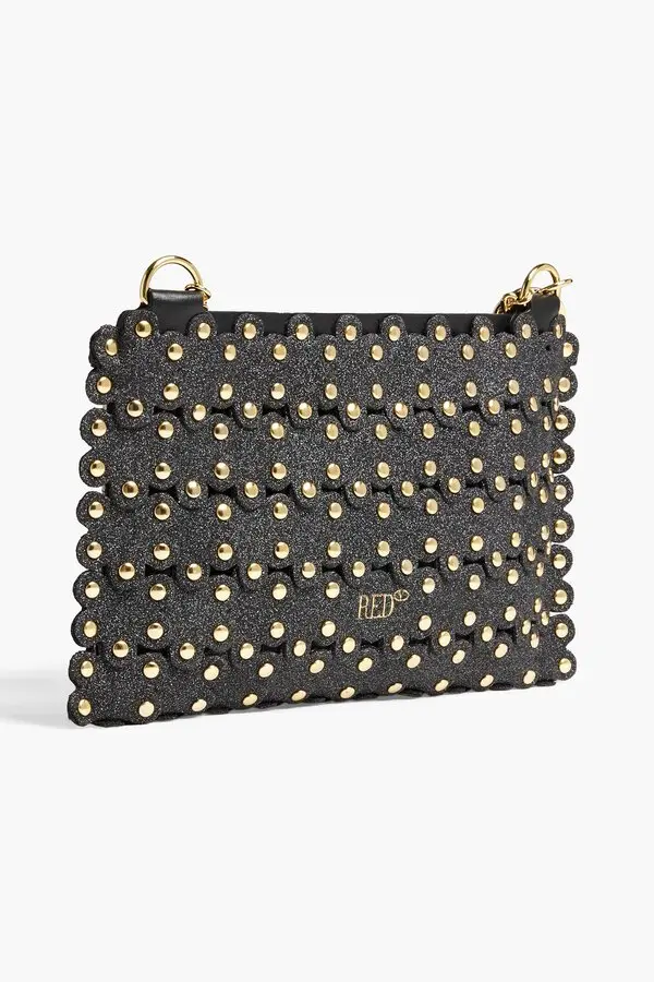 Red Valentino Flower Puzzle Studded Lasercut Glittered Leather Crossbody Bag