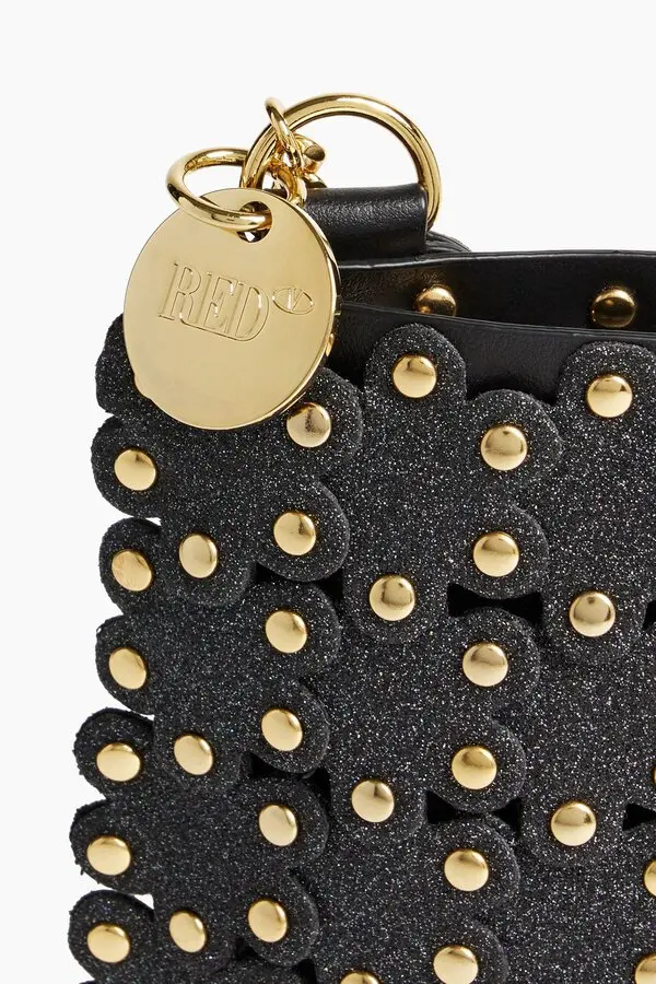 Red Valentino Flower Puzzle Studded Lasercut Glittered Leather Crossbody Bag