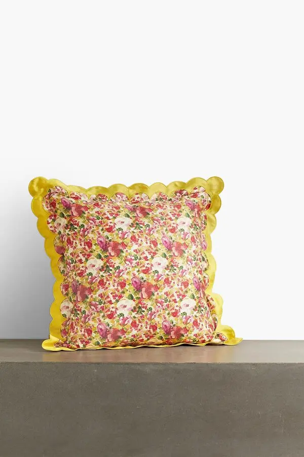 Loretta Caponi Scalloped Floralprint Cotton Down Pillow - Fuchsia